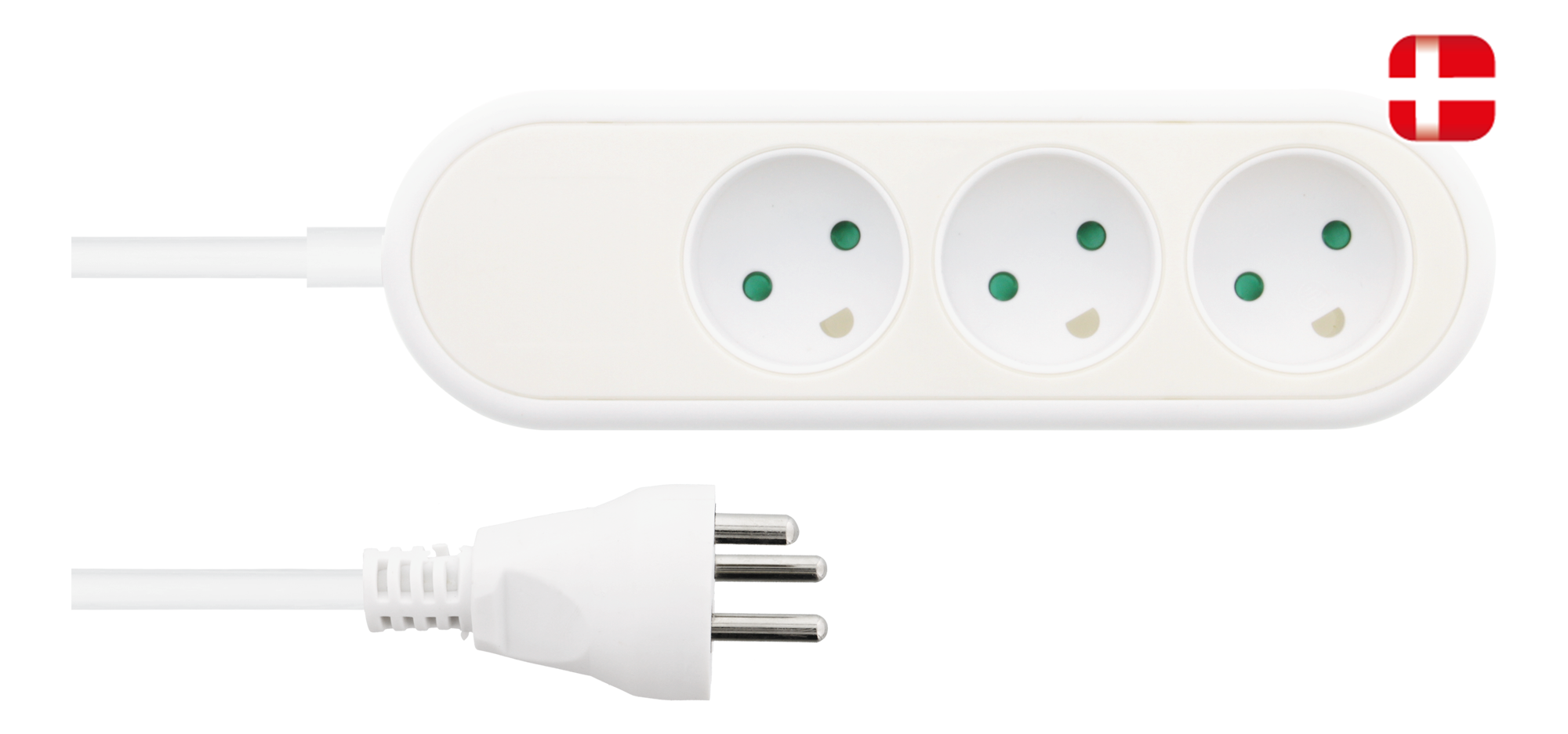 Nordic Quality Danish power outlet with 3 earthed sockets, PVC cable ...