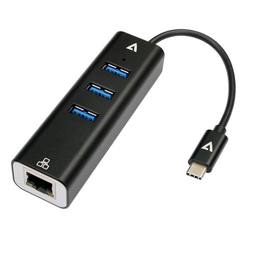 V7 USB-C MALE TO MULTIPORT ADAPTER USB-C TO RJ45 3XUSB A 3.2GEN1 CARD ...