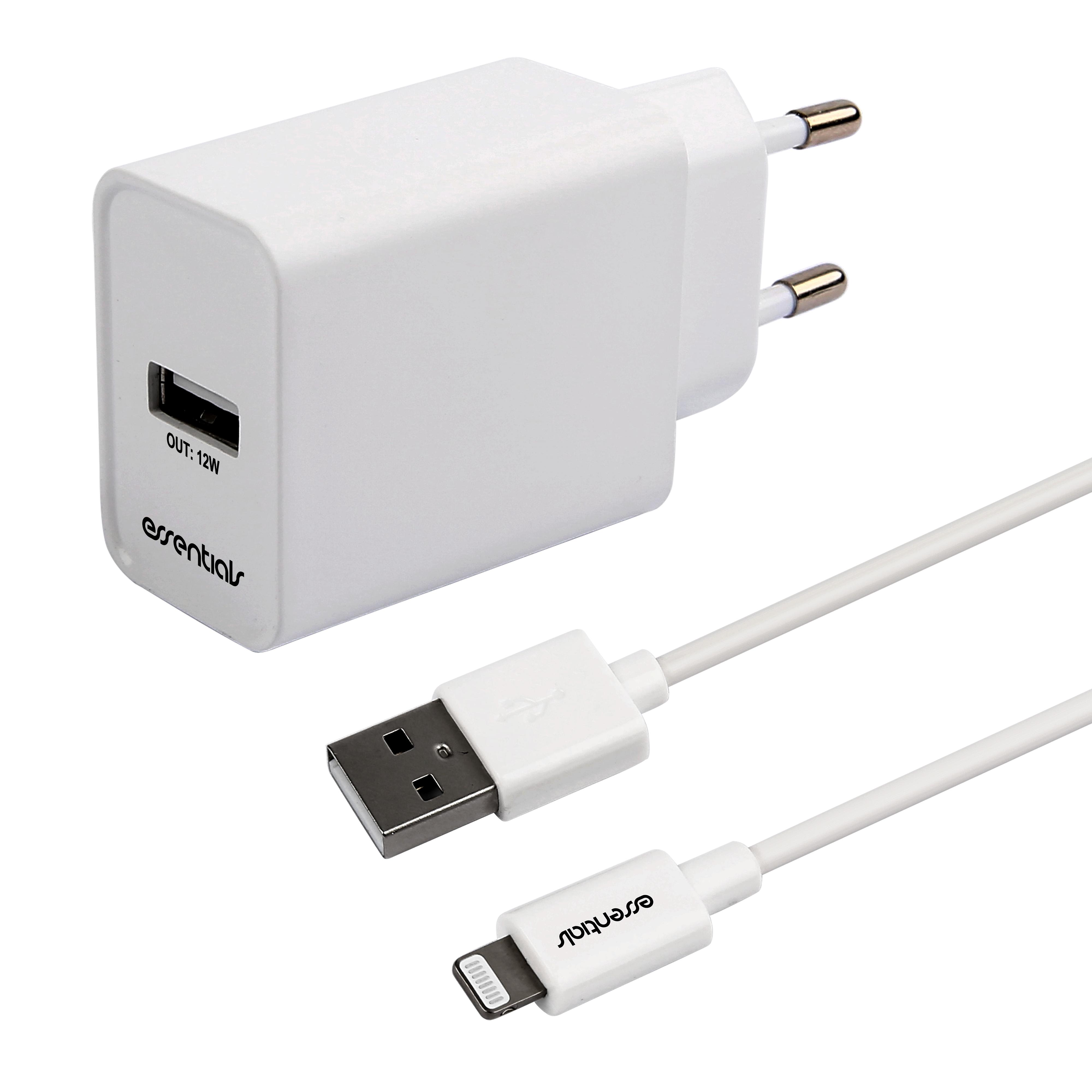Essentials Wall Charger 12W, USB-A Light. MFI, Cable 1m | itm8