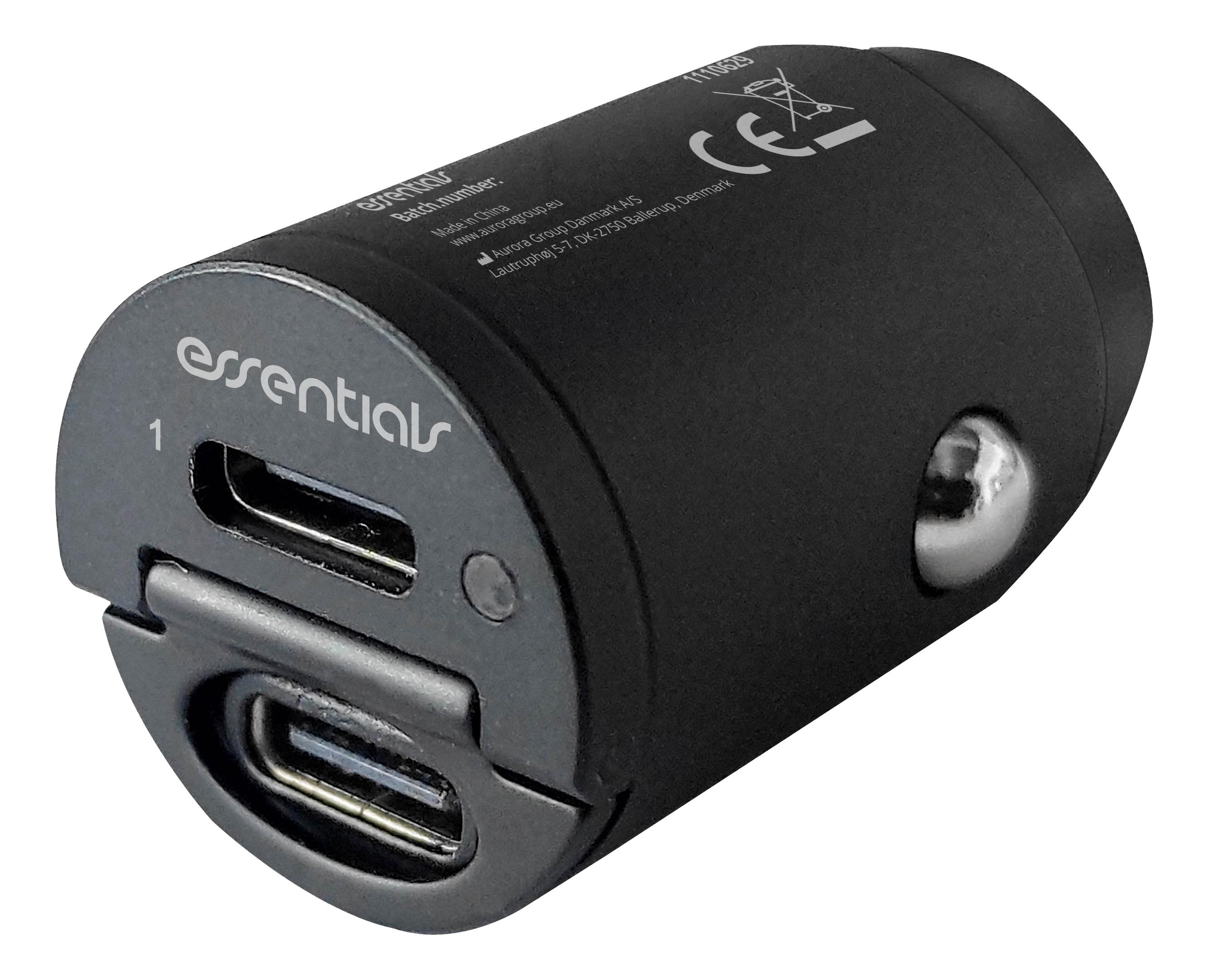 Essentials Car charger 2x USB-C PD 30W, dual total 24W, Black | FIFO ...