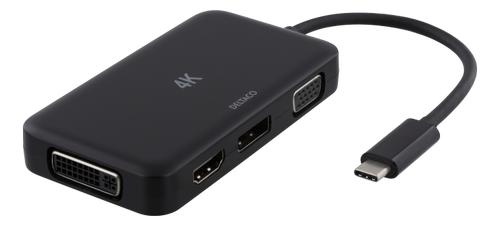 DELTACO USB-C to HDMI/DP/DVI/VGA adapter, 4K, DP Alt Mode, black | Advania